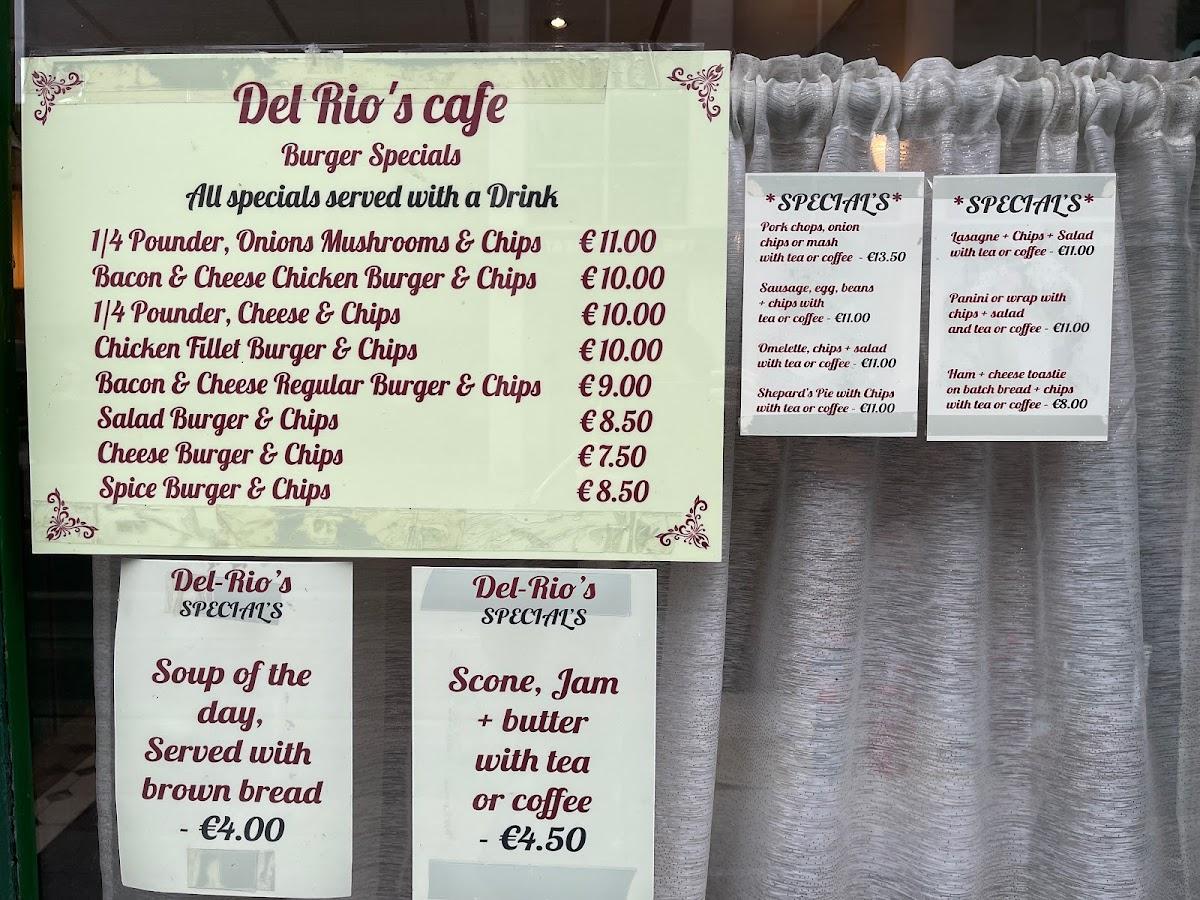 Menu at Del Rio's Cafe, Dublin