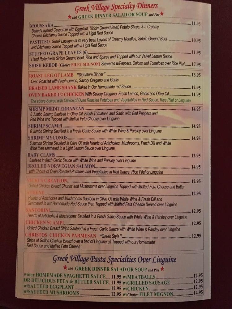 Menu at Greek Village restaurant, Seminole, Park Blvd #117