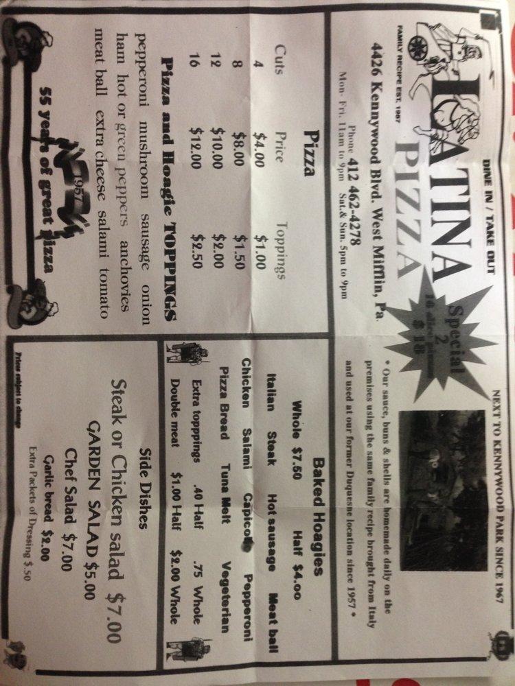 Menu at Latina Pizza pizzeria, West Mifflin
