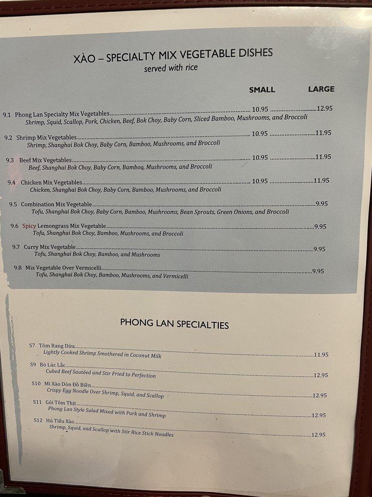 Menu at Phong Lan Restaurant, Cedar Rapids