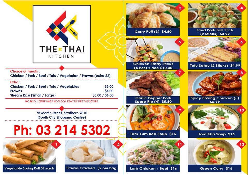 Menu at The Thai Kitchen restaurant, Invercargill