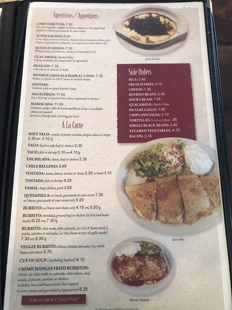 Menu at Vallarta Restaurant, Fillmore