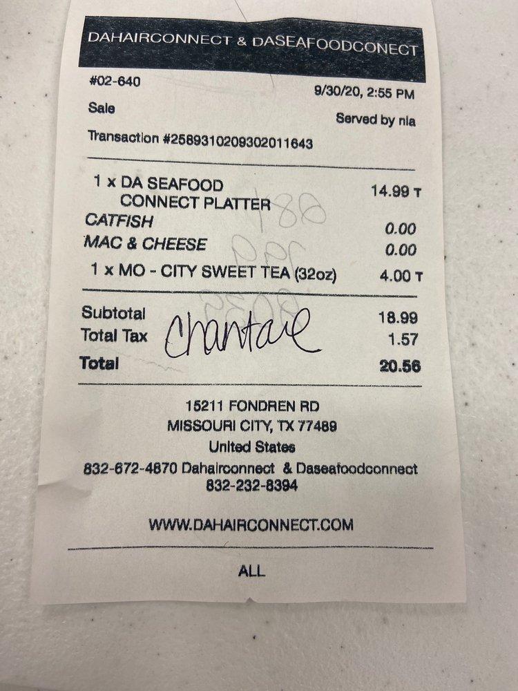 Menu at DaSeaFoodConnect restaurant, Missouri City