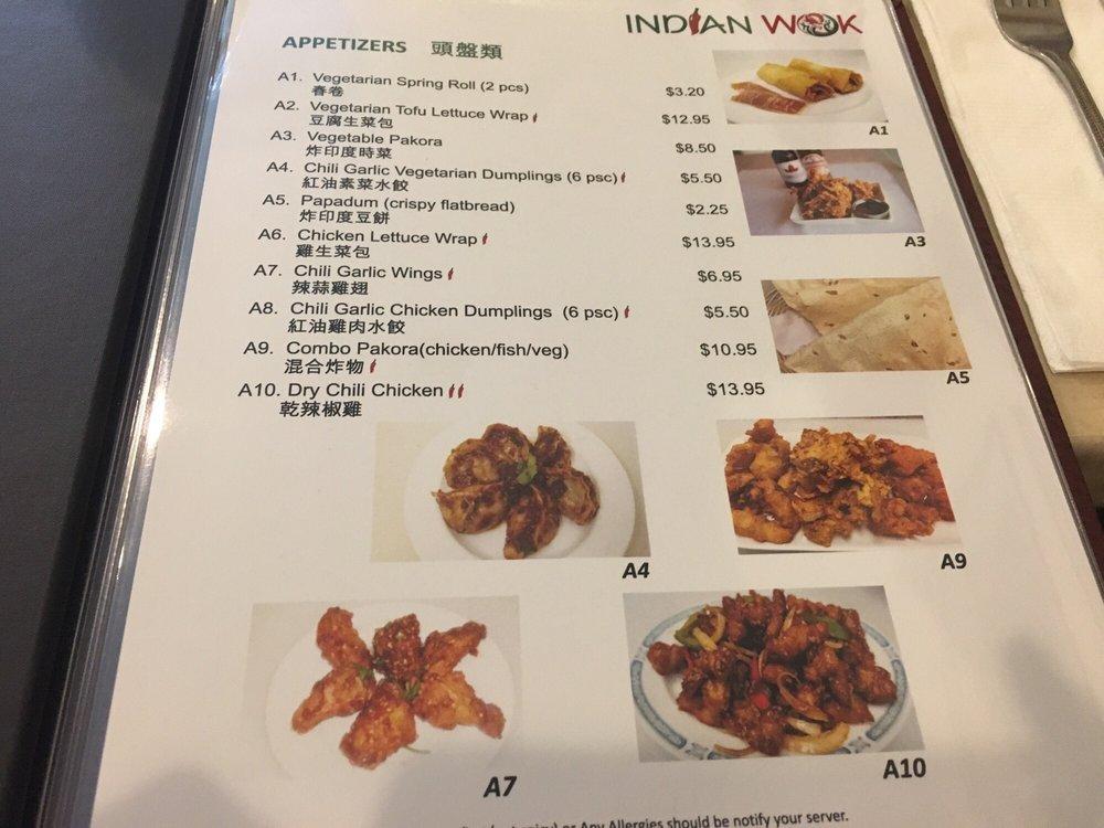 Menu at Indian Wok restaurant, Burnaby