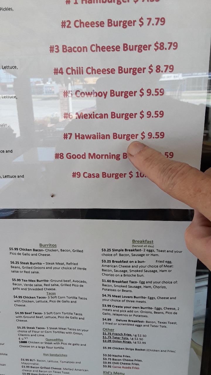 Menu at J's Casa Burger restaurant, River Oaks