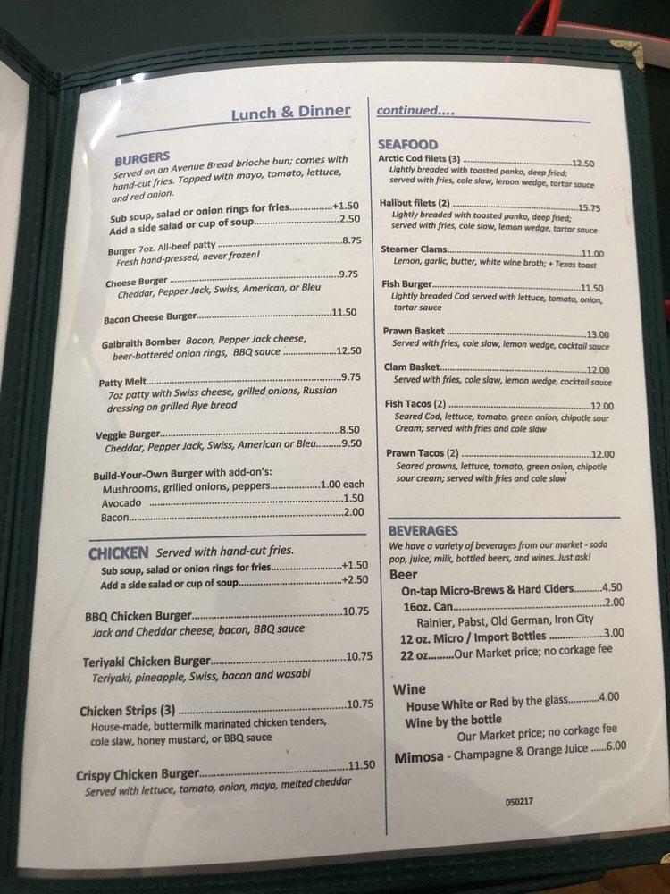 Menu at Nelson's Market cafe, Bellingham