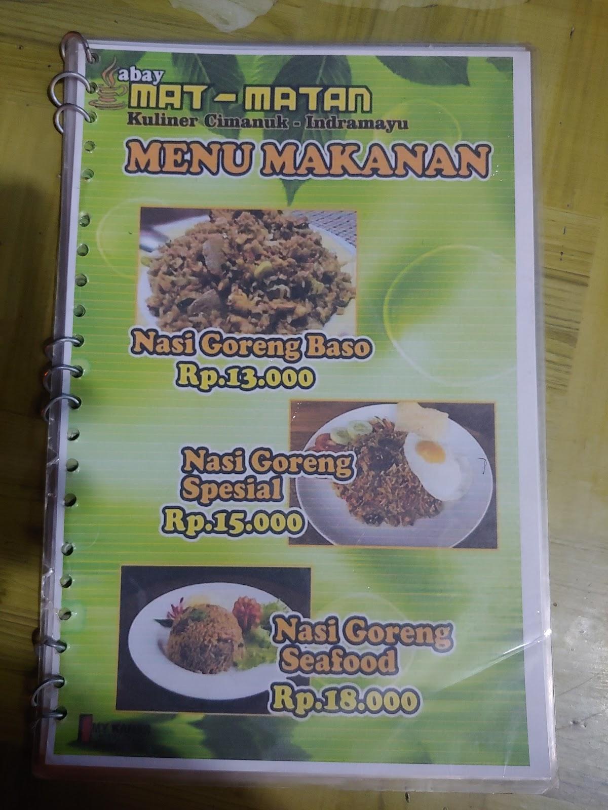 Menu at Matmatan Cafe, Indramayu