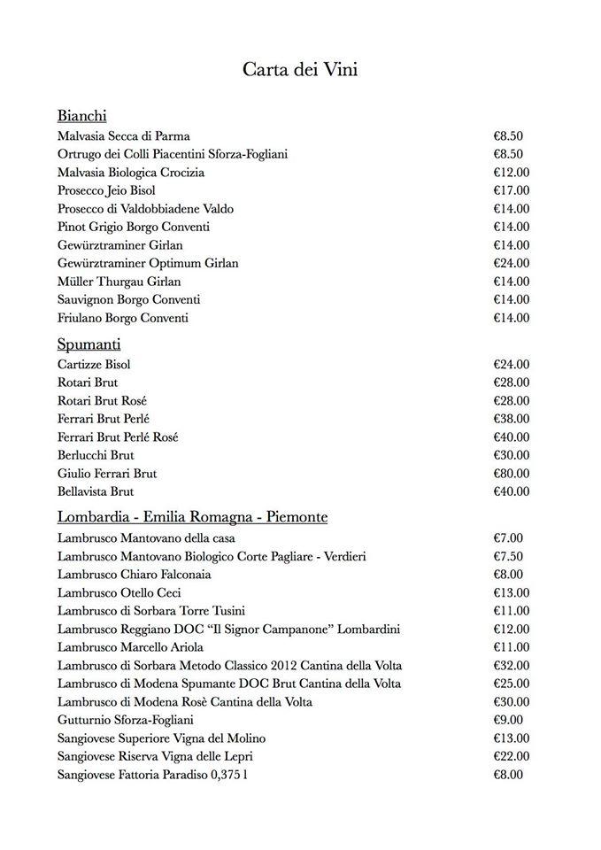 Menu da Ristorante Cavalier Saltini, Pomponesco