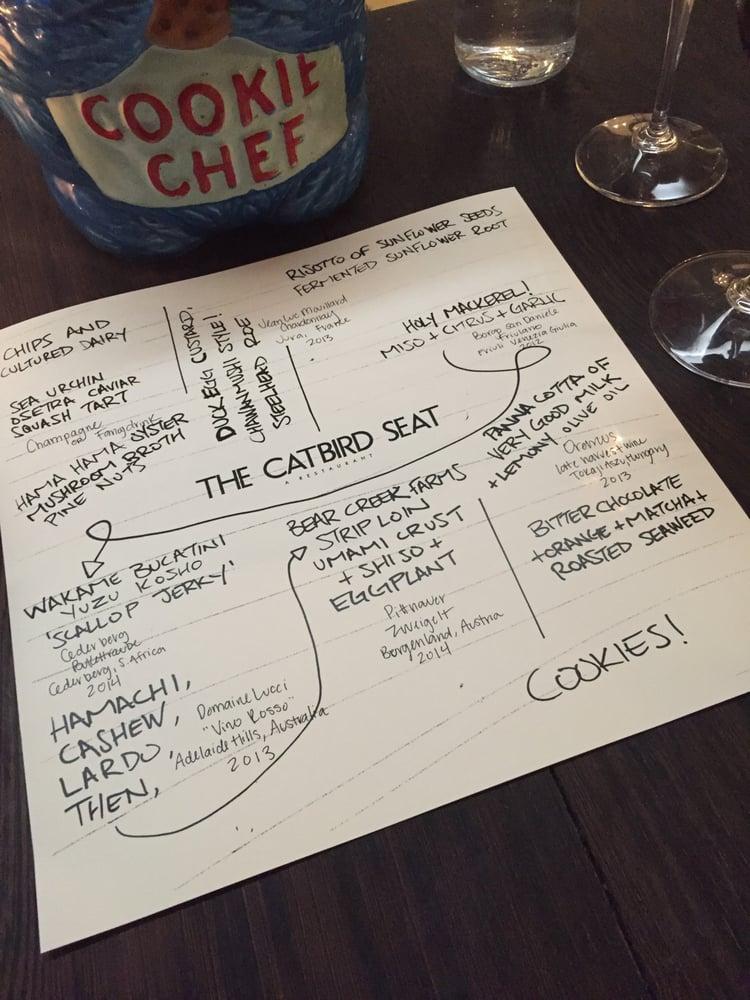 Menu at The Catbird Seat restaurant, Nashville