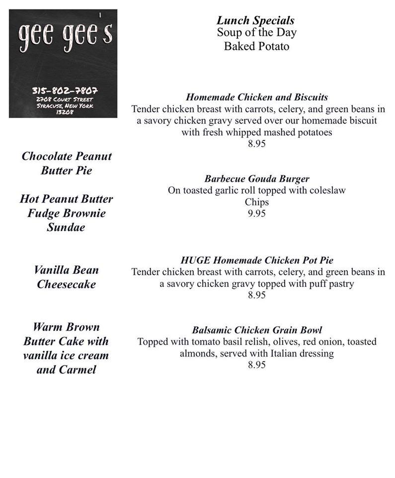 Menu at gee gee's steakhouse, Syracuse, Court St