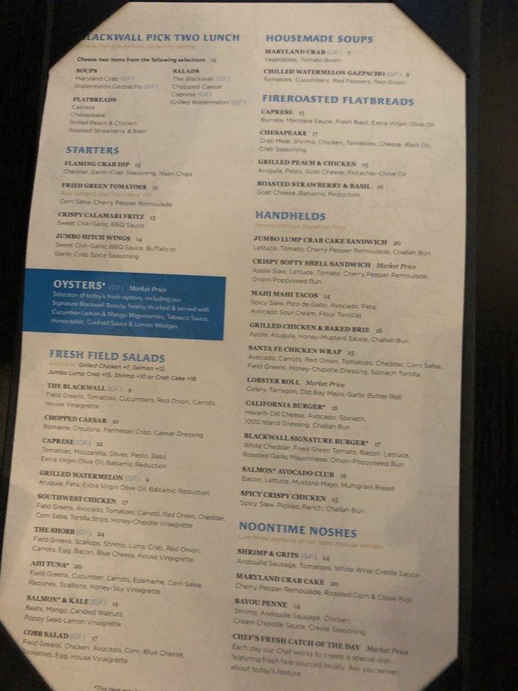 Menu at Blackwall Hitch Restaurant, Baltimore