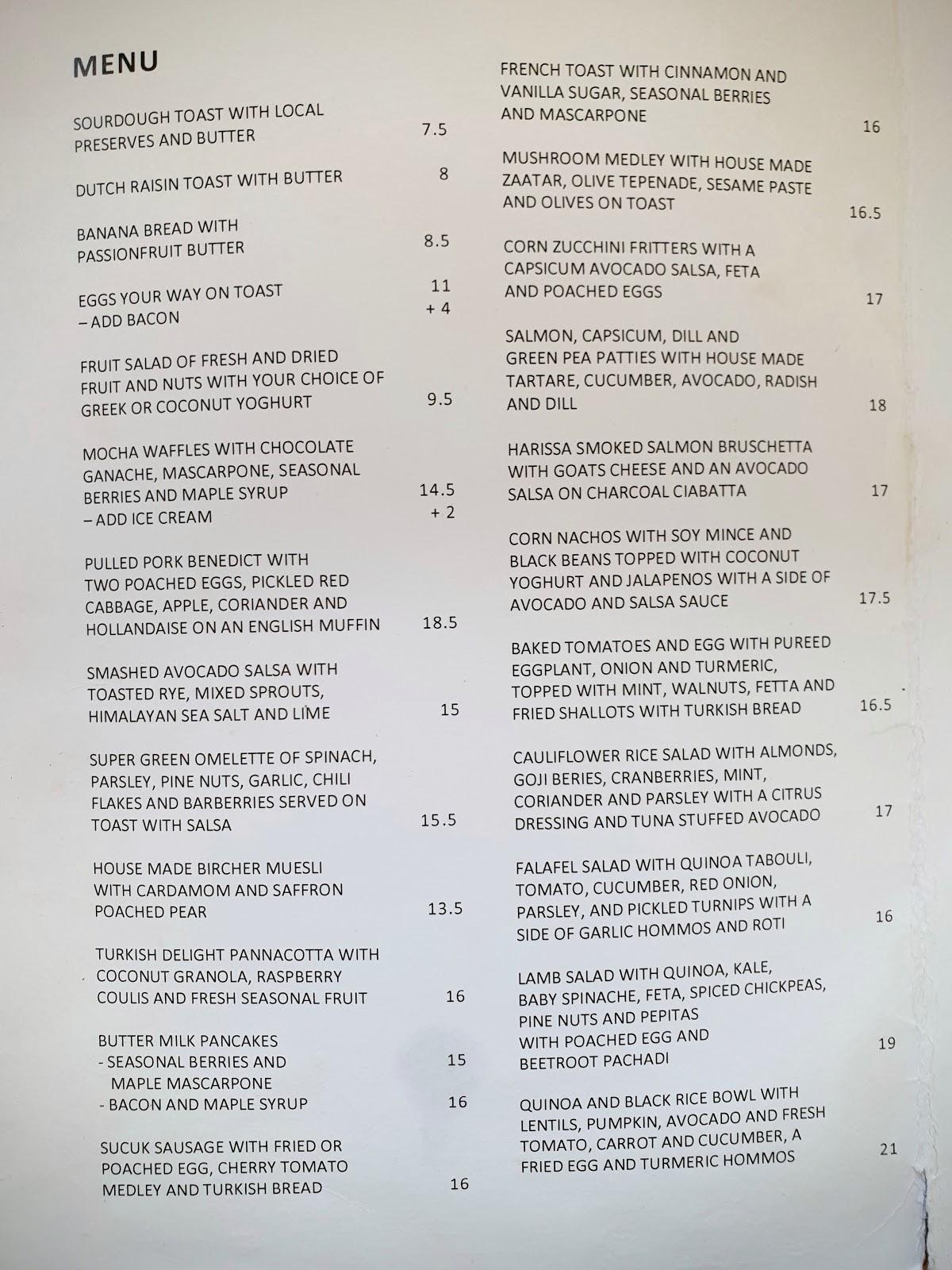 Menu at Coffee Institute cafe, Walkerville, 96 Walkerville Terrace