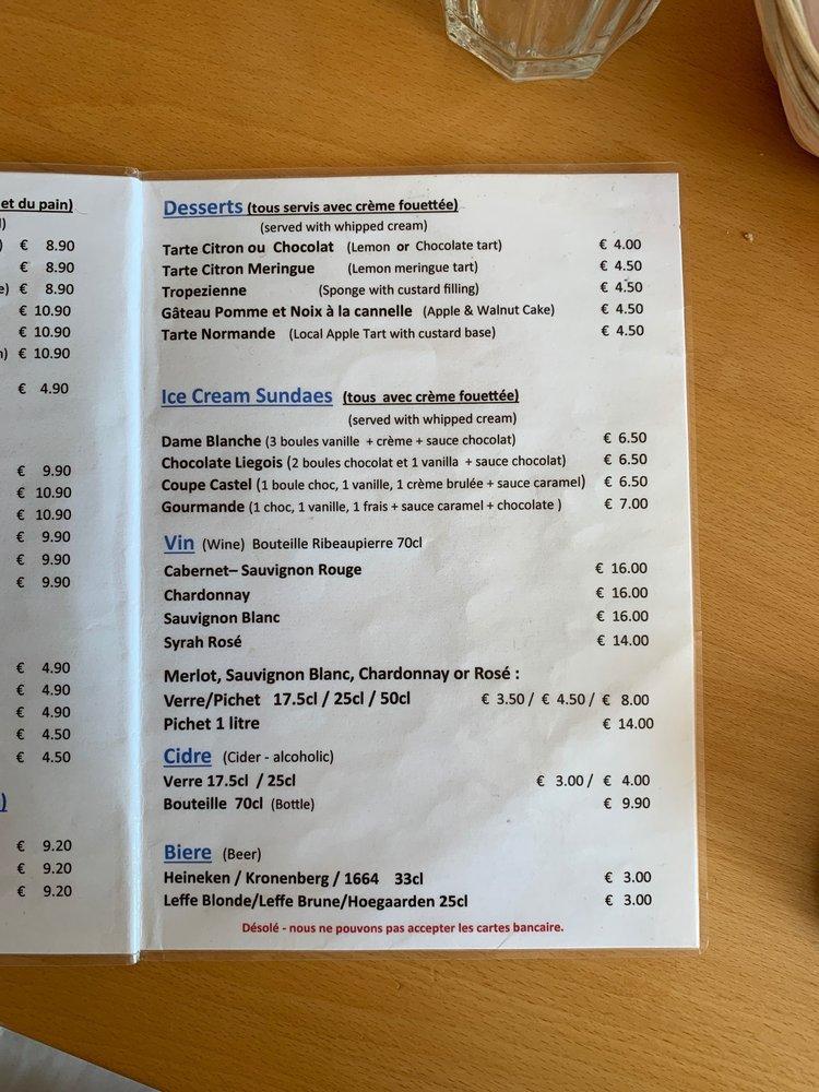 Menu at E Castel Cafe, Sainte-Mère-Église