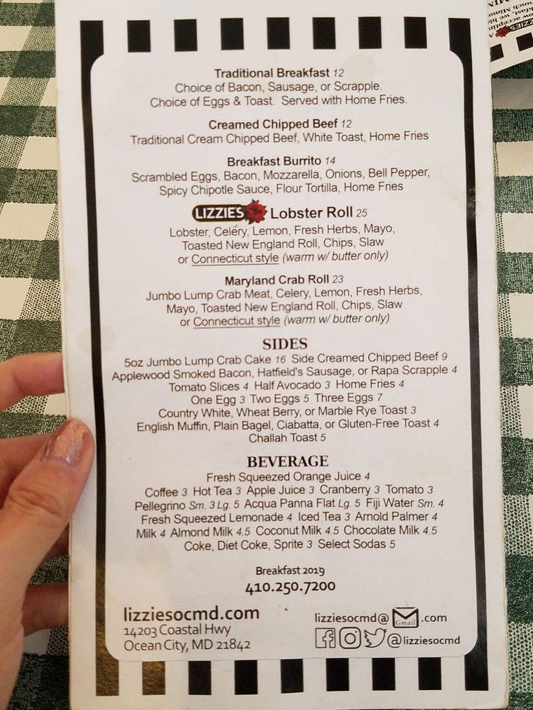 Menu at Lizzie's Cafe & Bistro 142nd St., Ocean City