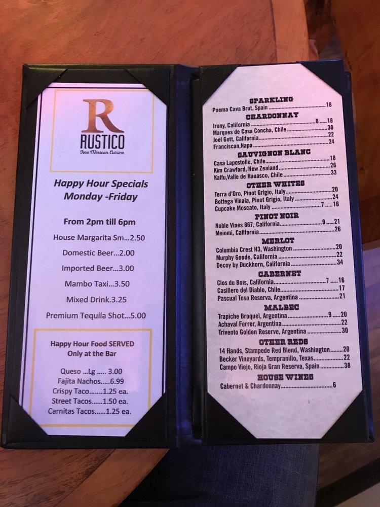 Menu at Rustico Fine Mexican Cuisine pub & bar, Denison