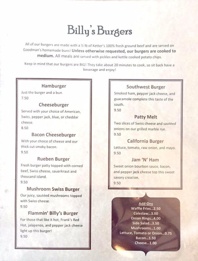 Menu at Billy's Corner Bar & Grill, Vergas