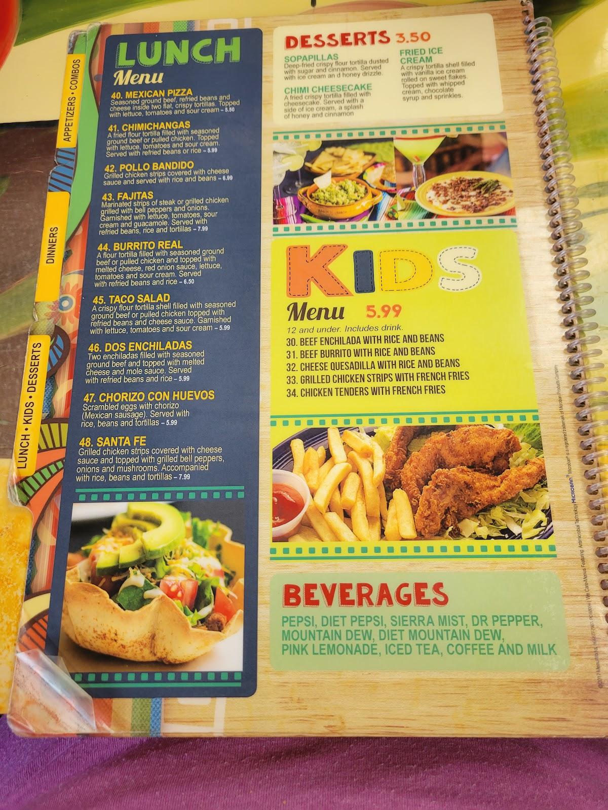 Menu at El Picante restaurant, Pikeville
