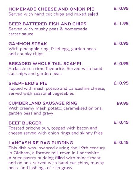 Menu at The Higher Trapp Hotel restaurant, Burnley