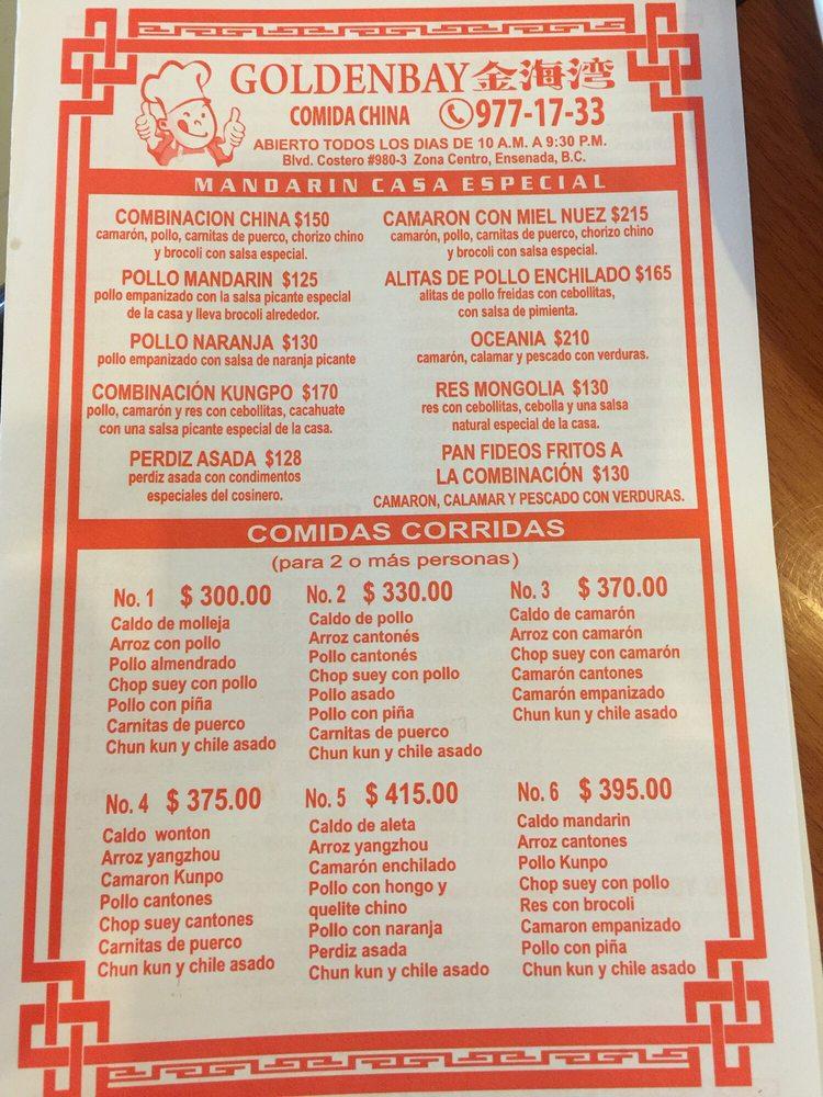 Menu at Goldenbay Comida China restaurant, Ensenada