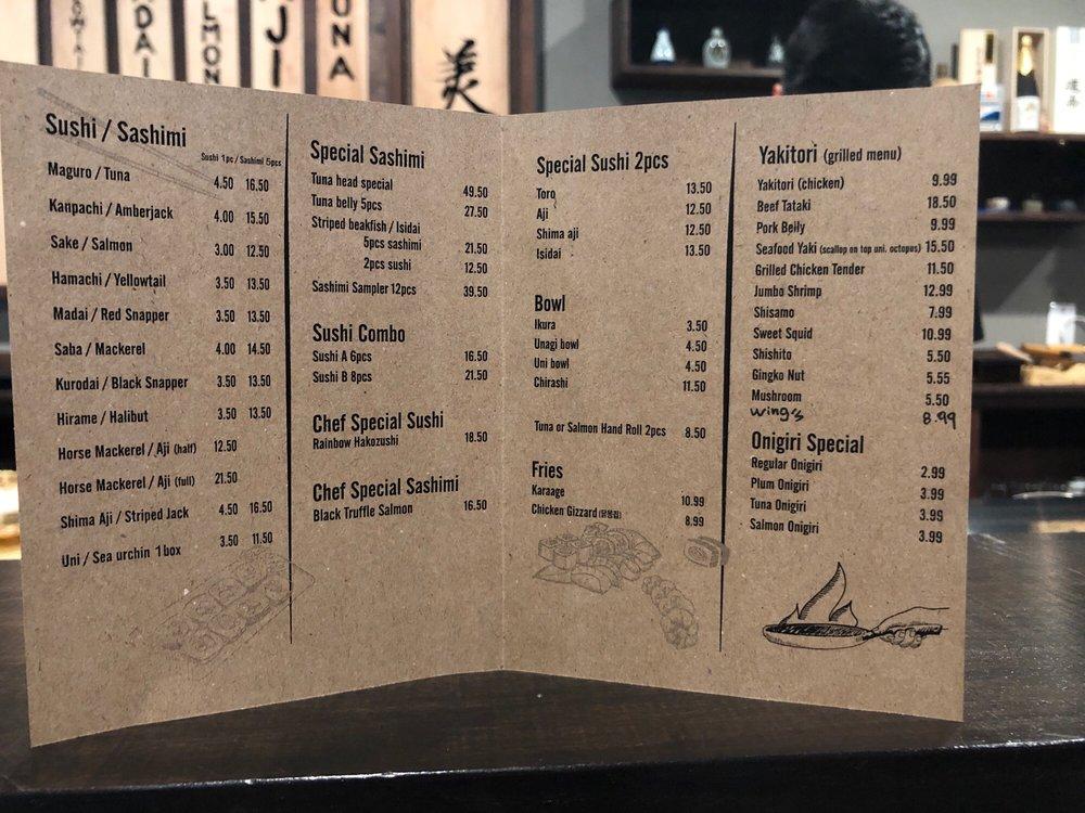 Menu at Izakaya Mi Young restaurant, Los Angeles