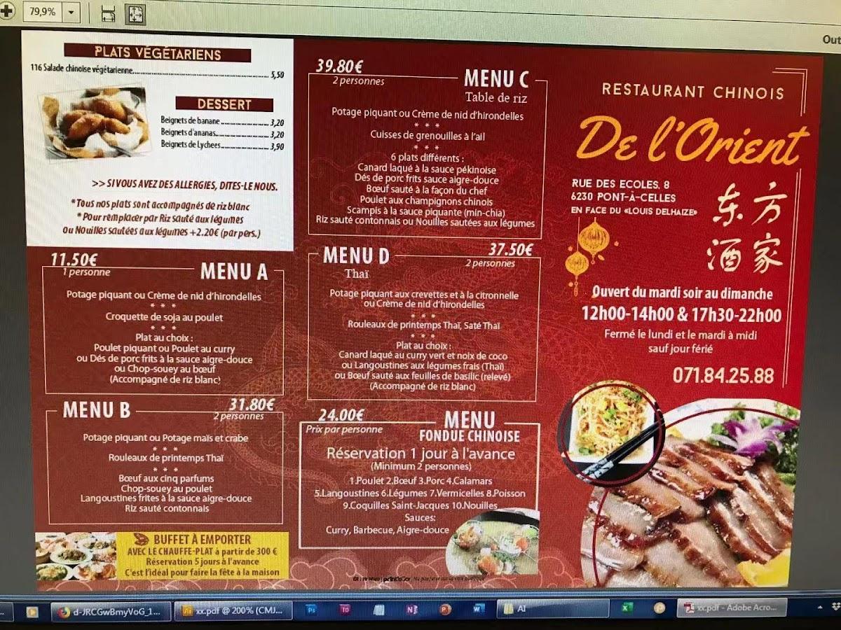Menu au Restaurant De L'Orient, Pont-a-Celles
