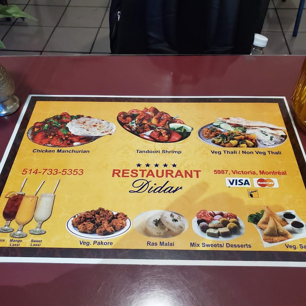 Menu at Restaurant Didar, Montréal