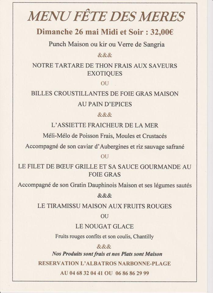 Menu au Restaurant L'ALBATROS, Narbonne