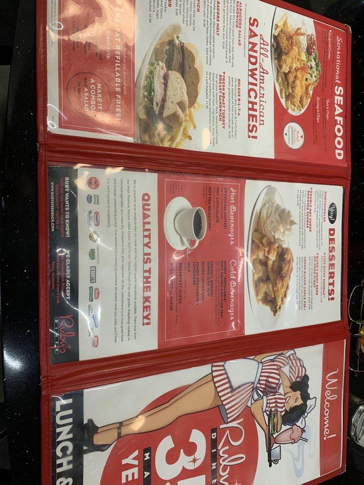 Menu at Ruby's Diner restaurant, Santa Ana, 18601 Airport Way