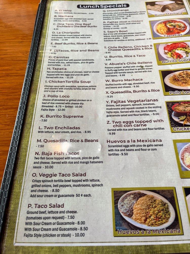 Menu at Sapo's Mexican Cocina & Bar, Columbus