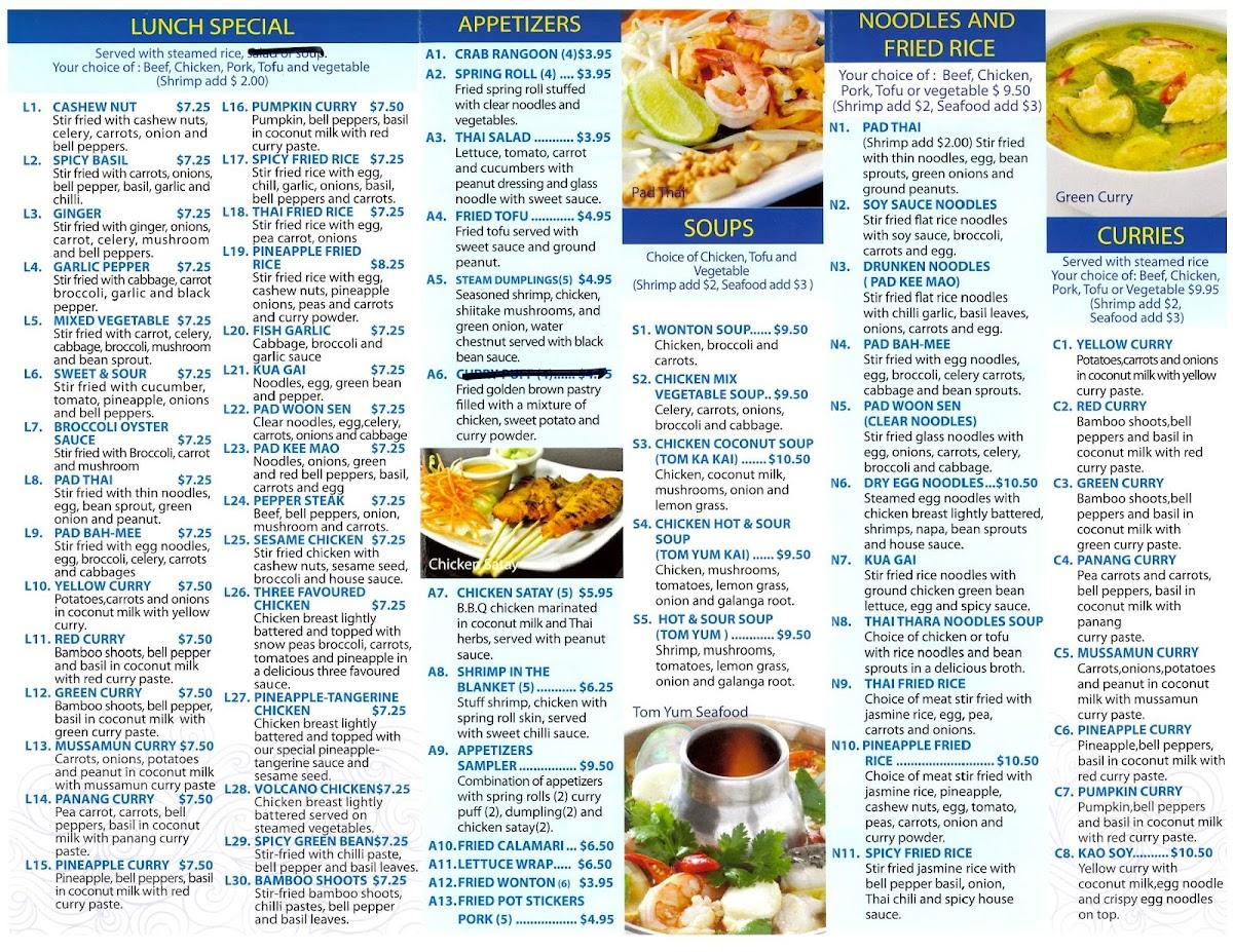 Menu at Thai Thara restaurant, Richmond