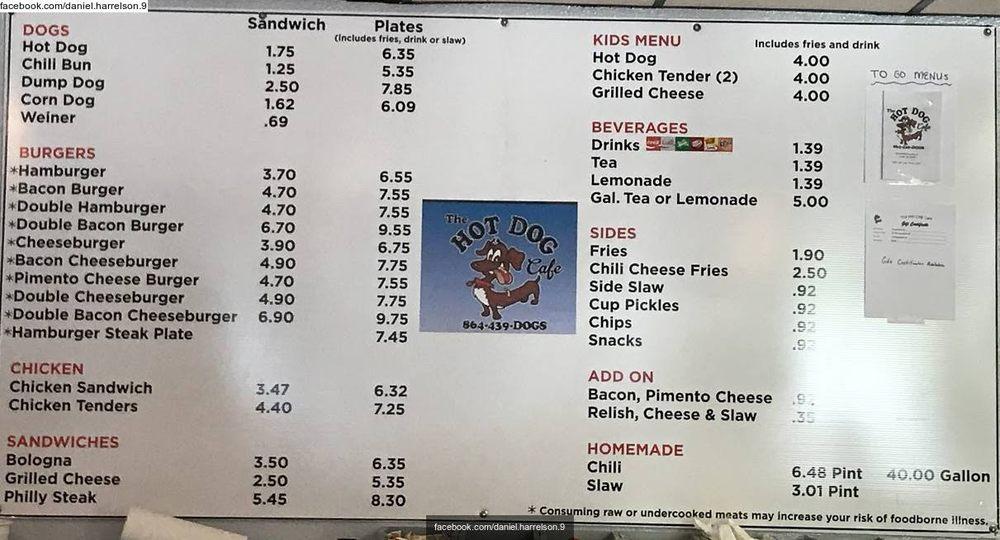Menu at The Hot Dog Cafe, Lyman, 605 Spartanburg Hwy
