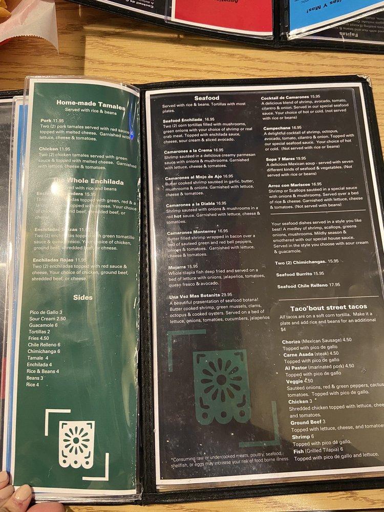 Menu at Una Ves Mas Mexican Restaurant, Seaside