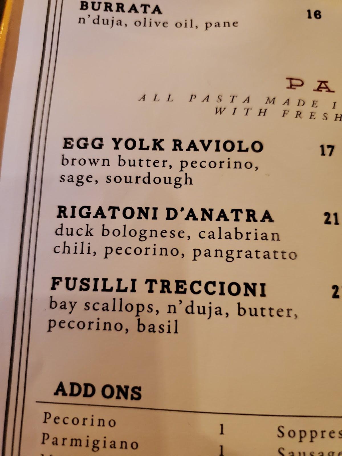 Menu at Via Farina pizzeria, Omaha
