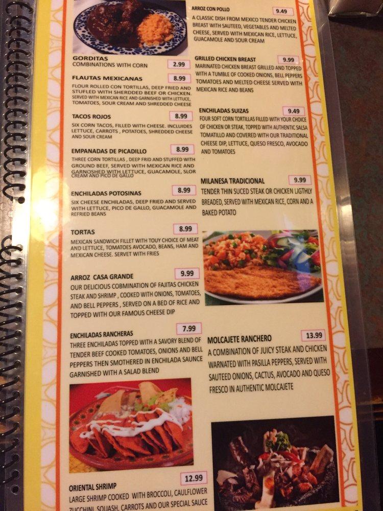 Menu at Casa Grande restaurant, Poplar Bluff, N Westwood Blvd