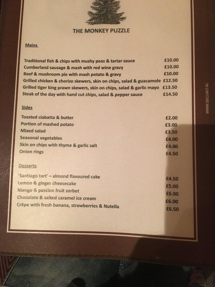 Menu at Monkey pub & bar, London