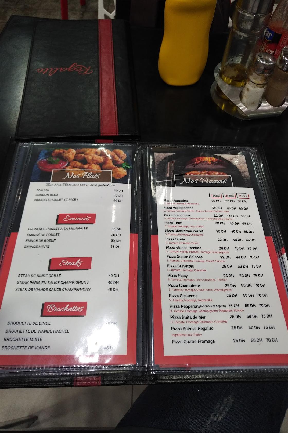 Menu at Regalito restaurant, Rabat