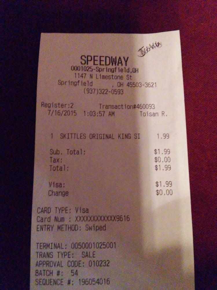 Menu at Speedway, Springfield, East Main St