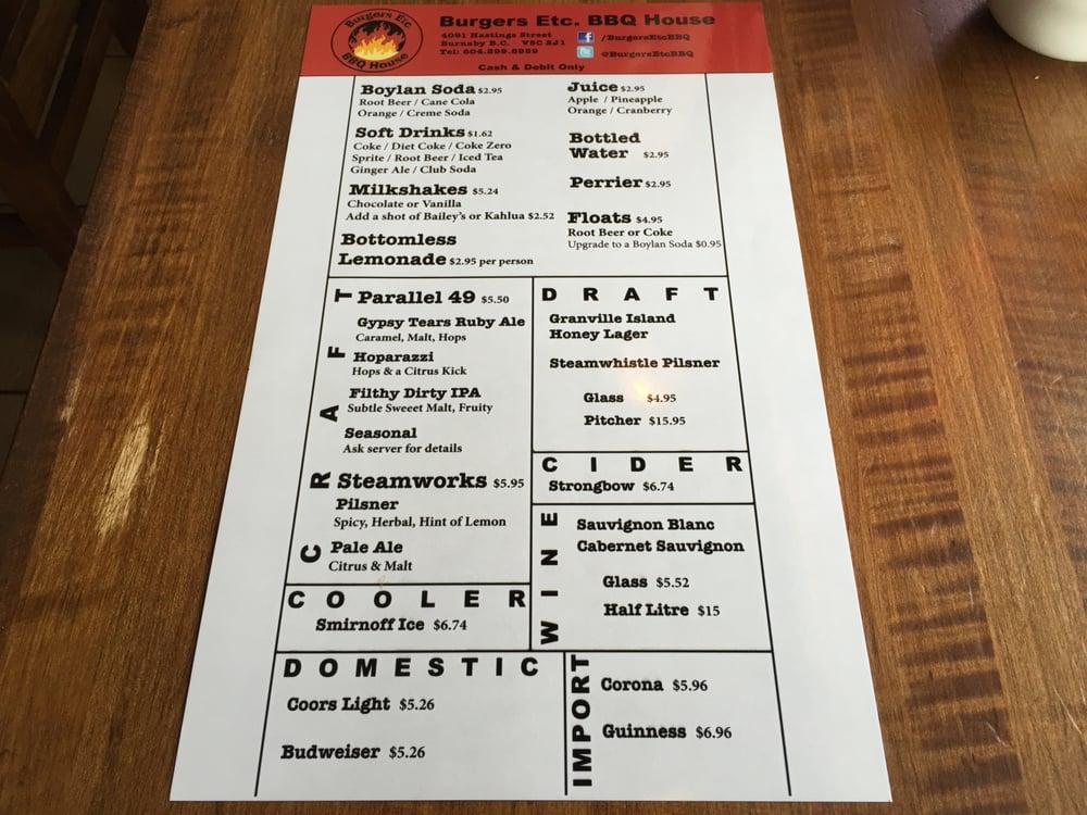 Menu at Butchers Block BBQ, Burnaby