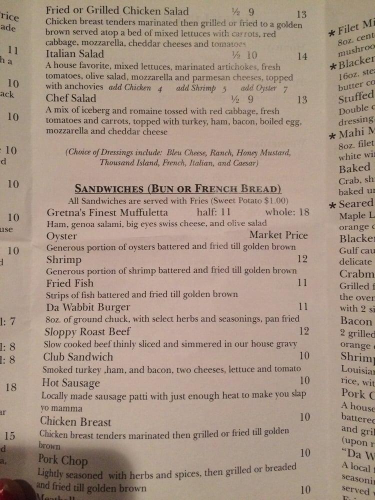 Menu at Cafe 615 (Home of Da Wabbitt), Gretna
