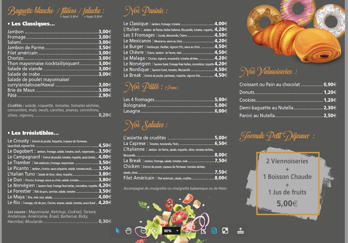 Menu au Crousty break, Tournai