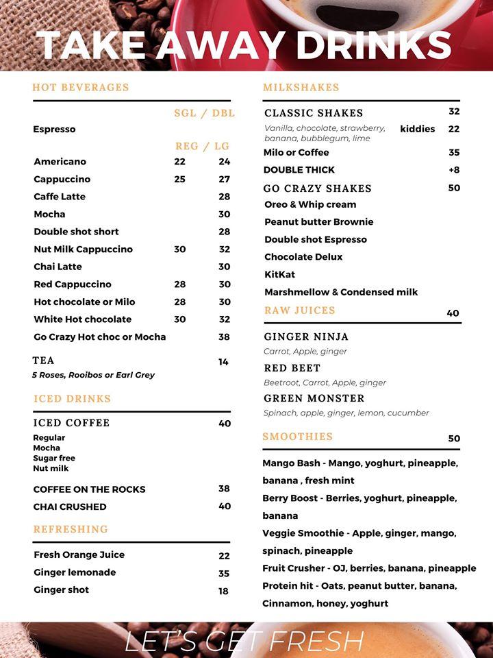 Menu at Gofresh Café and Juice Bar, Outer West Durban