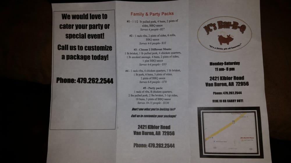 Menu at JC's Bar-B-Q Place, Van Buren