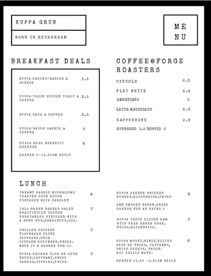 Menu at Kuppa & Cocktails, Rotherham