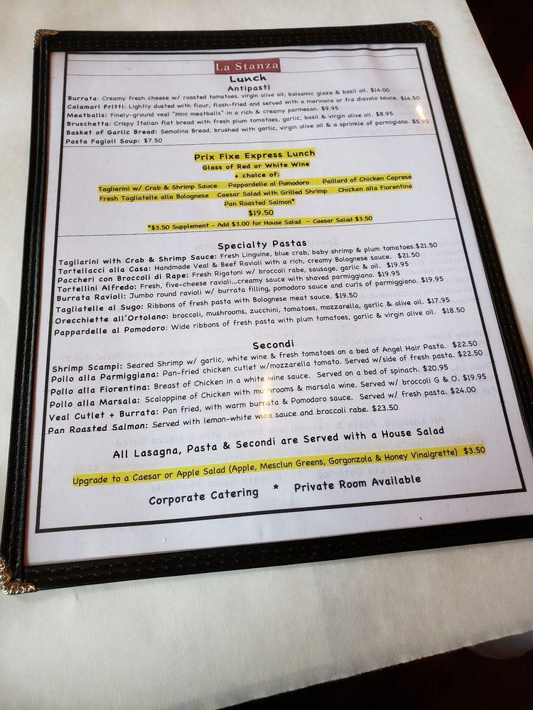 Menu at La Stanza restaurant, West New York, 334B Lexington Ave