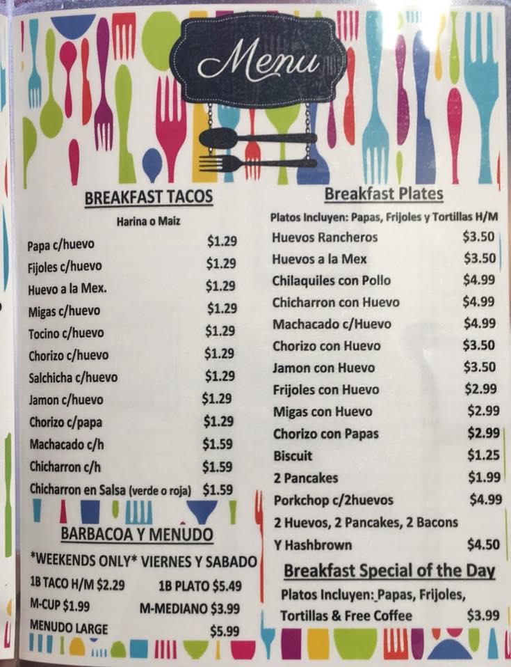 Menu at Lilly's Restaurant, Edinburg