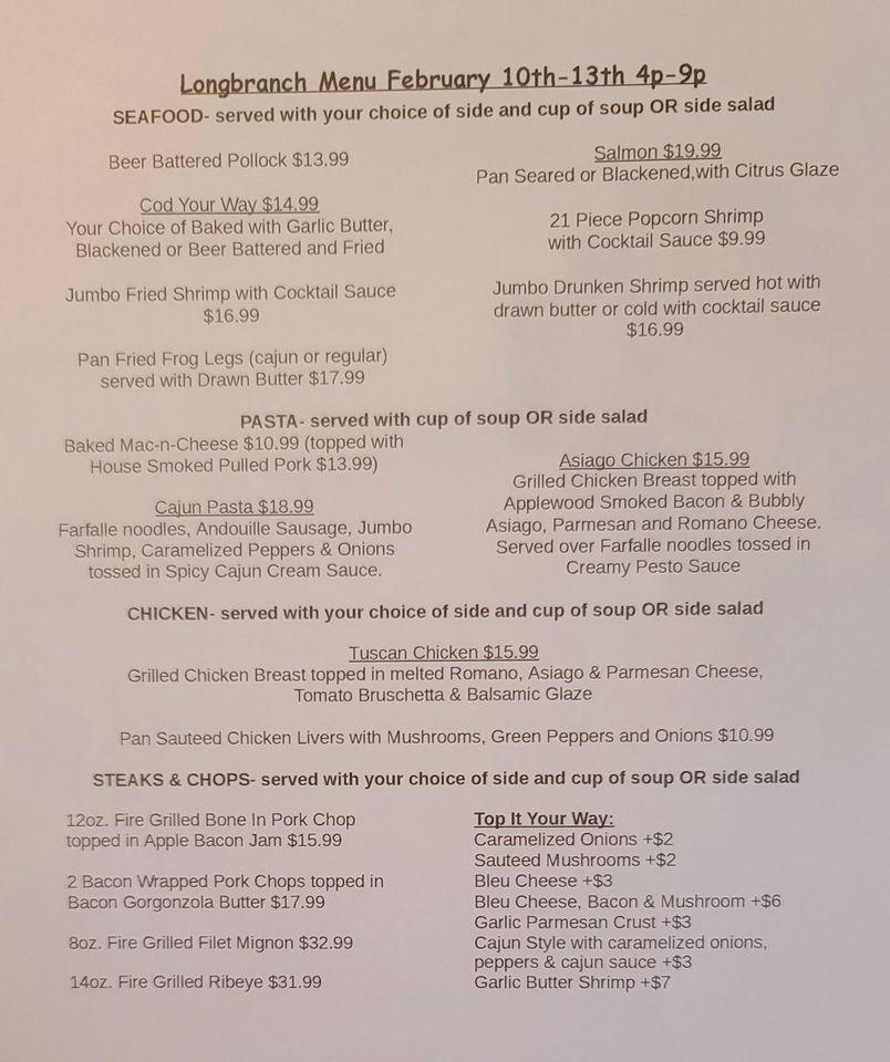 Menu at Longbranch Restaurant, L'Erable, N 1500 East Rd