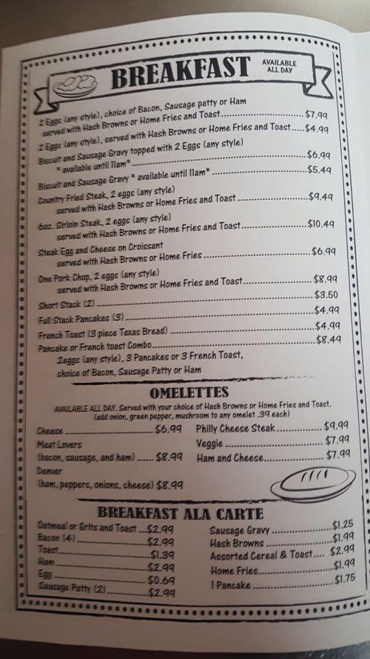 Menu at M&M Diner restaurant, London