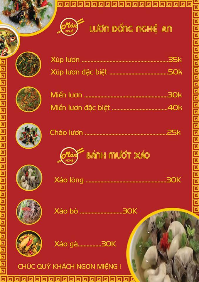 Menu at Món Nghệ restaurant, Hanoi