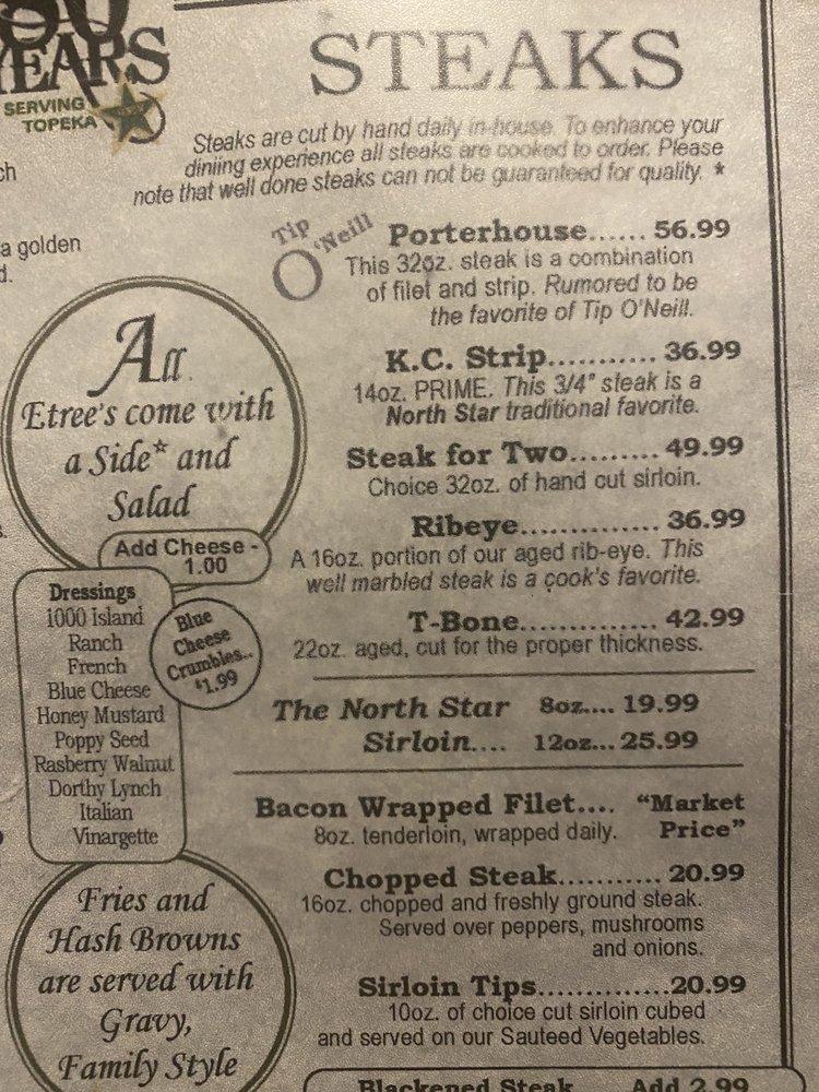 Menu at North Star steakhouse, Topeka