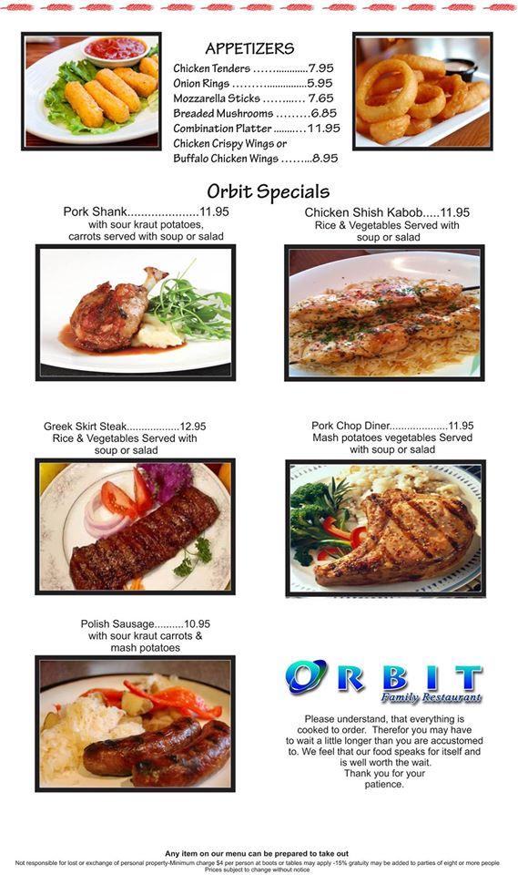 Menu at Orbit Restaurant, Naperville, 4 S. 040 Route 59